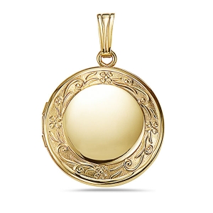 Solid 14k Yellow Gold Round Photo Locket - 443PG64995
