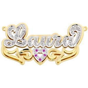 14K Gold "Script" Diamond & Ruby Name Plate - 598PG65053