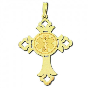 14K Filled Gold Cross "Round" Medical Charm - PG83775