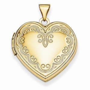 Solid 14k Yellow Gold Floral Heart Photo Locket - PG86430