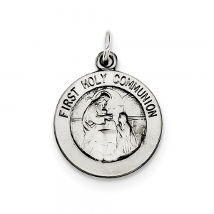 Sterling Silver Antiqued First Holy Communion Medal - PG94973