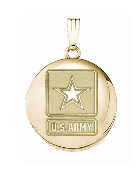 14k Yellow Gold Round Army Picture Locket - PG80257