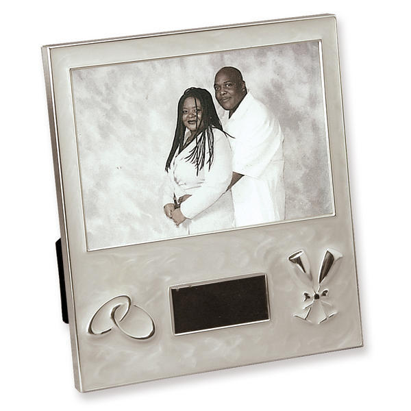 White Wedding Frame Silver Tone w/ Personalized Plate - PG82263