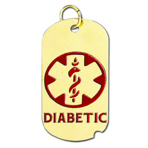 14K Filled Gold Dog Tag "Diabetic" Pendant W/ Red Enamel - PG83773