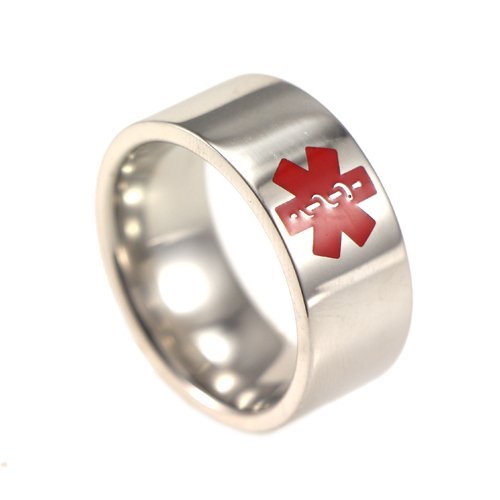 Men's Stainless Steel Red Enamel Medical Ring - PG79539
