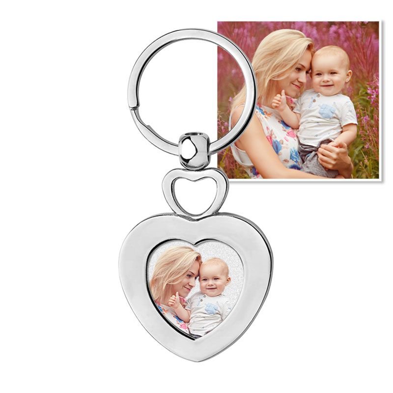 Stainless Steel Engravable Heart Photo Laser Keychain - PG102127