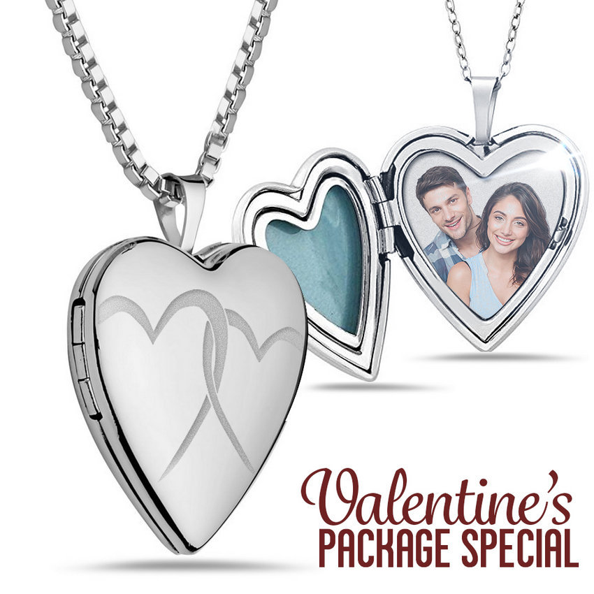 Sterling Silver Interlocking Heart Locket Valentine's Day Package - PG90541
