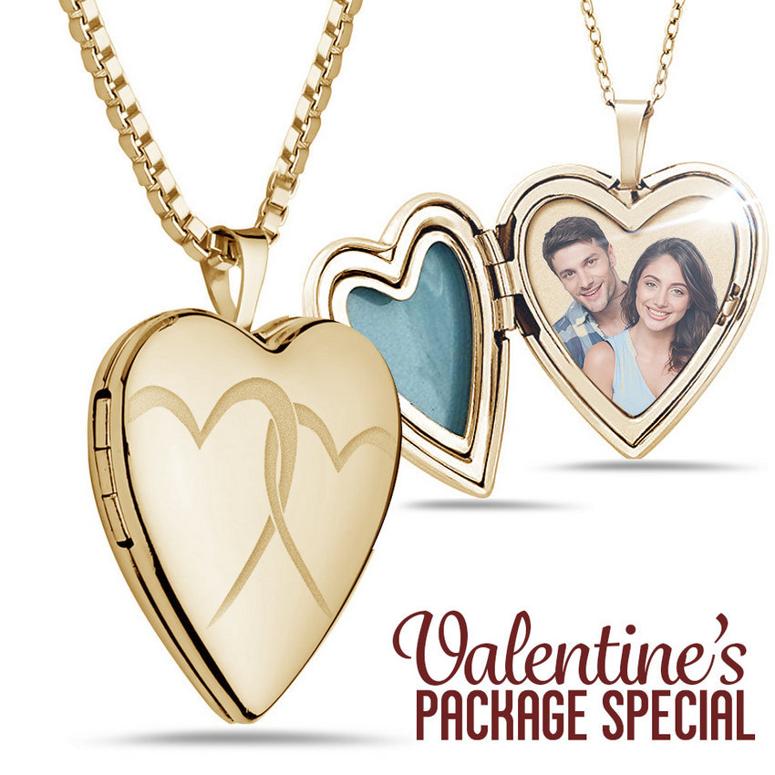 Yellow Gold Interlocking Heart Locket Valentine's Day Package - PG90543