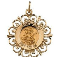 14K Yellow Gold Round Saint Joseph Medal with Filigree Border - PG76319