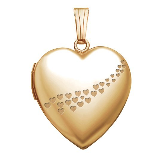 Solid 14k Yellow Gold Cascade of Hearts Photo Locket - 443PG65687