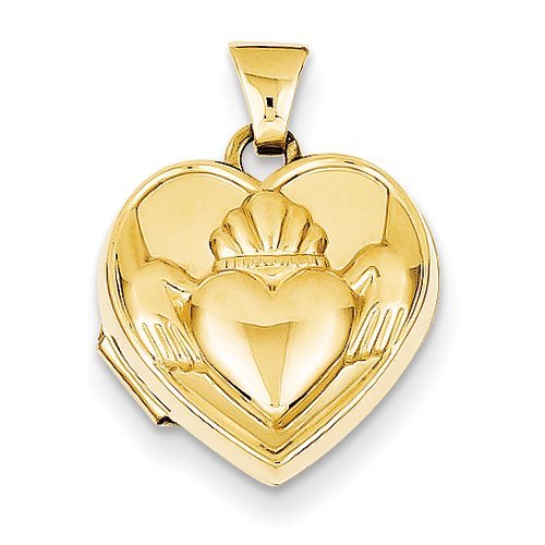 Solid 14K Claddagh Yellow Gold Heart Locket - PG85854