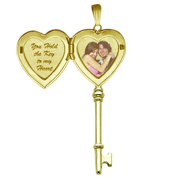 Solid 14K Yellow Gold Small Heart KEY Locket - PG71642