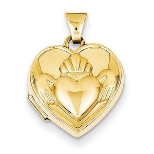 Solid 14K Claddagh Yellow Gold Heart Locket - PG85854