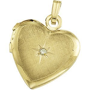 Solid 14k Yellow Gold Heart Photo Locket with Diamond - 443PG64721