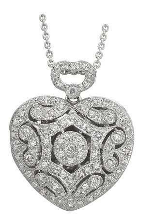 14K White Gold Premium Heart Photo Locket with Diamonds - 444PG65040
