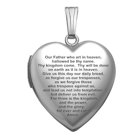 14k White Gold "Our Father" Heart Locket - LL-531