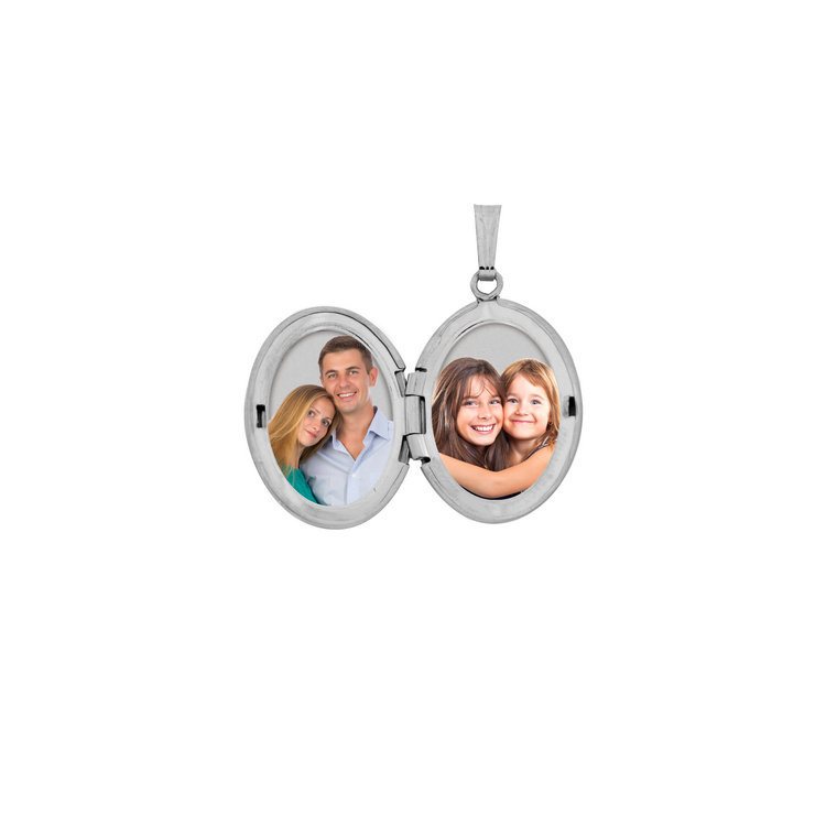 14K White Gold Premium Oval Photo Locket with Diamonds - LL-1001