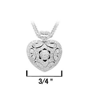 14K White Gold Premium Heart Photo Locket with Diamonds - 444PG65040