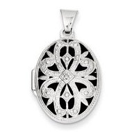 14k White Gold Oval Photo Locket with Diamond - PG84806