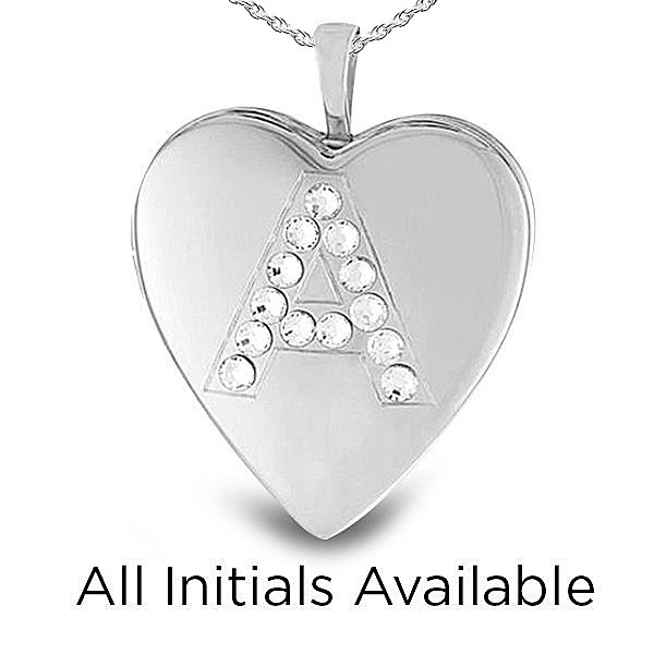 Sterling Silver Swarovski Crystal Initial Heart Photo Locket - PG86162