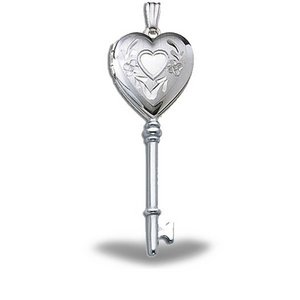 Sterling Silver Small Key Heart Photo Locket - PG71660