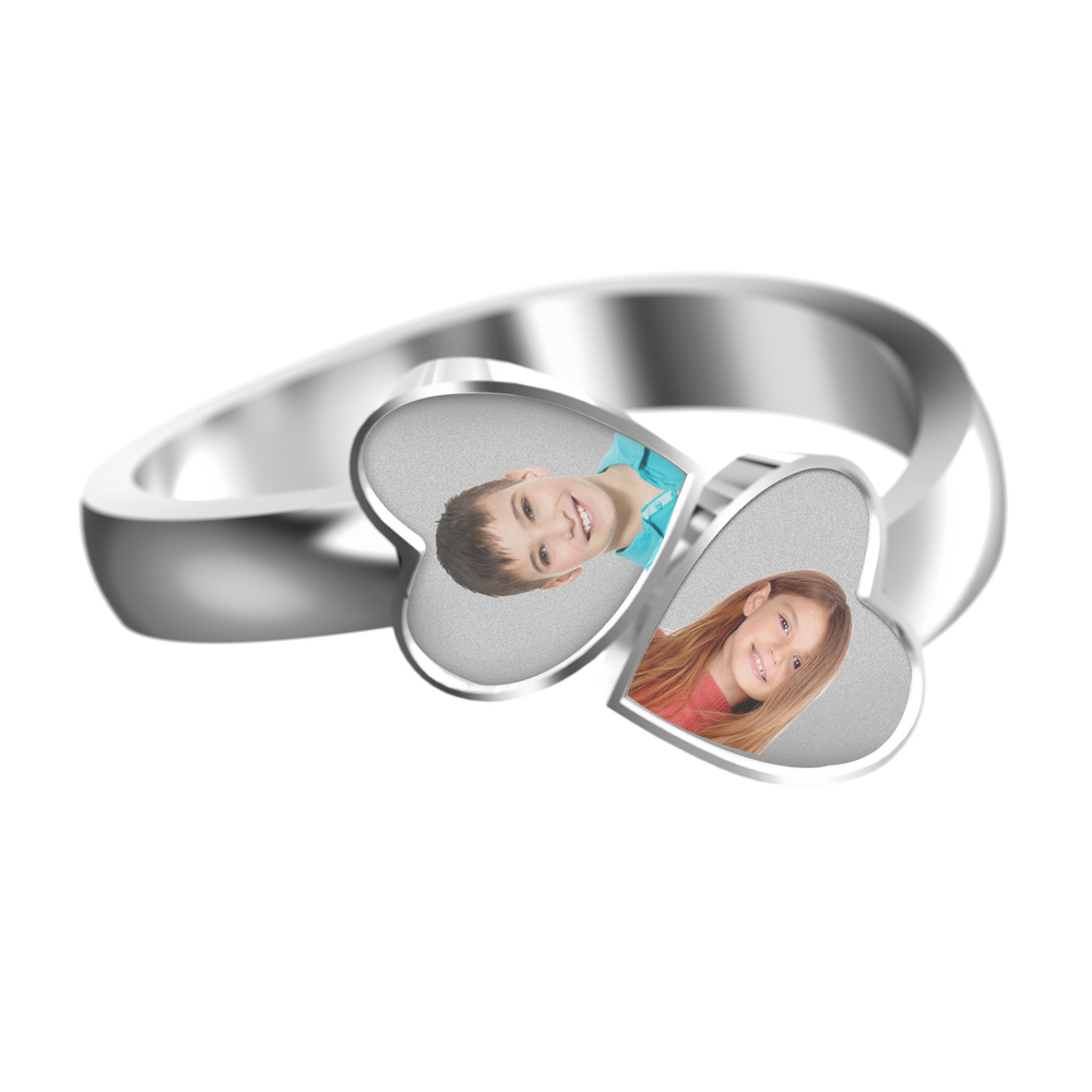 Photo Engraved Double Heart Shaped Ring - PG91234