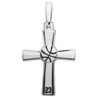 Sterling Silver High Polished Basketball Cross w/ Number - PG91384