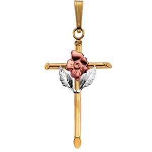 14K Yellow Gold Tri-Color Cross Pendant - PG71848
