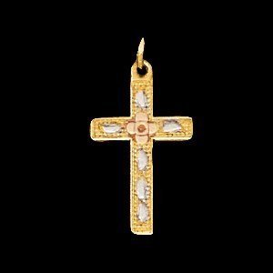 14K Yellow Gold Children's Tri-Color Cross Pendant - 561PG64182