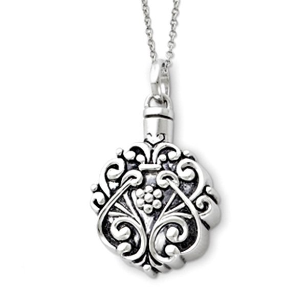 Sterling Silver Antiqued Round Remembrance Cremation Ash Holder w/ 18 ...