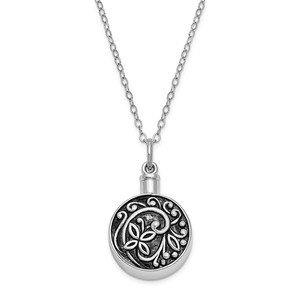 Sterling Silver Antiqued Circle Remembrance Ash Holder 18in Necklace ...