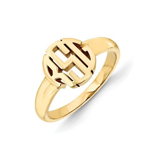 Personalized Round Block Cut-Out Monogram Signet Ring - PG83848