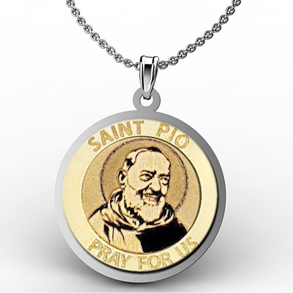 Padre Pio Solid 14k Gold & Sterling Silver Medal - PG82030