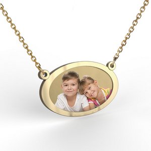 Sideways Oval Photo Engraved Necklace w/ 18" Chain - PG90303