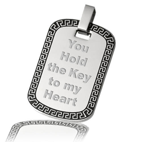 Stainless Steel Laser Etched Greek Key Dog Tag Pendant - PG75701